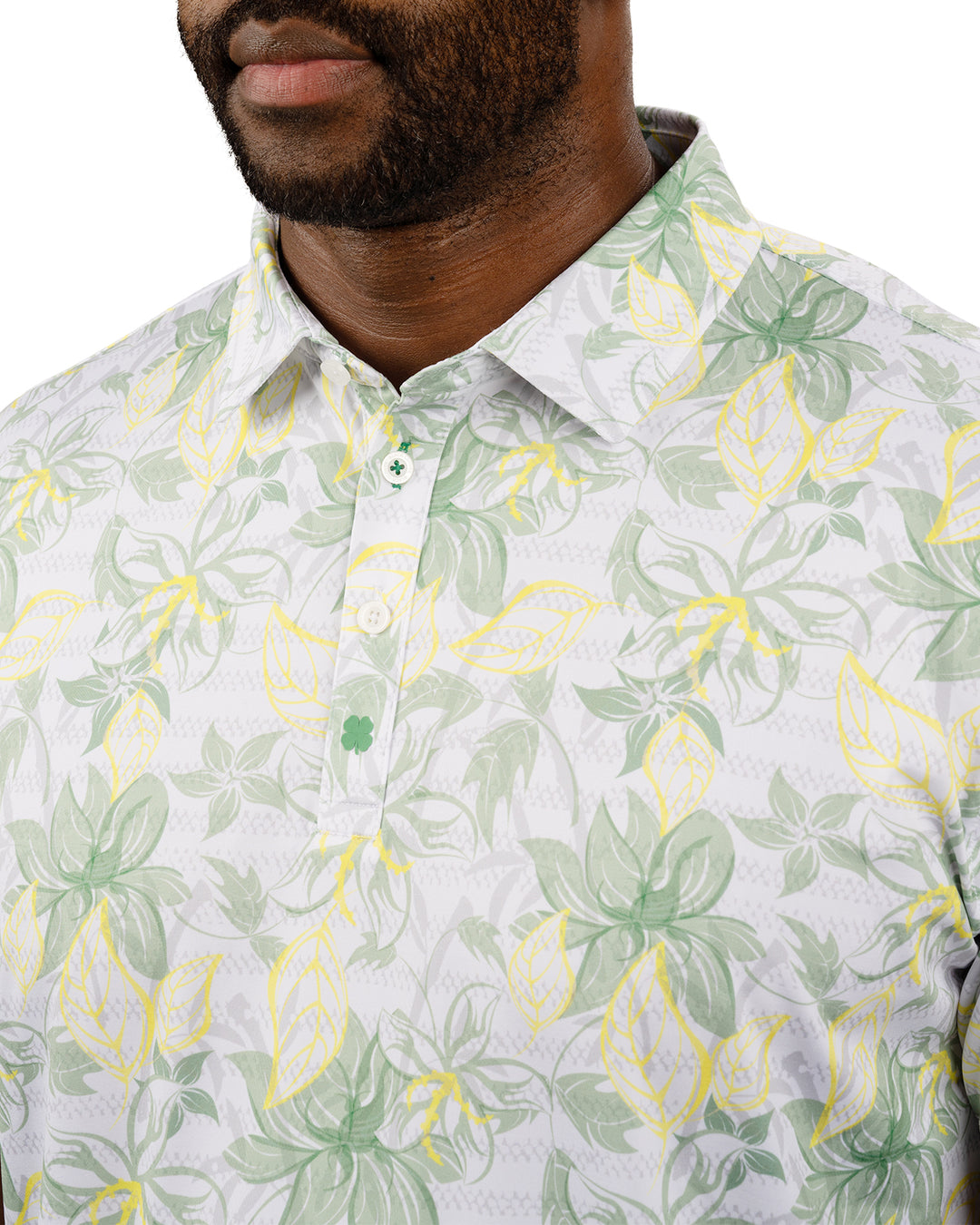 Men's First Major Spring Green and White Tropical Golf Polo | Black ...