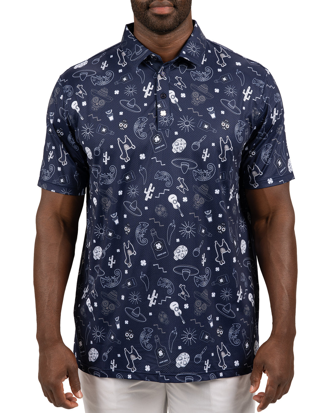 Fun, Navy and White-Patterned Taco-Themed Men's Golf Polo | Black ...