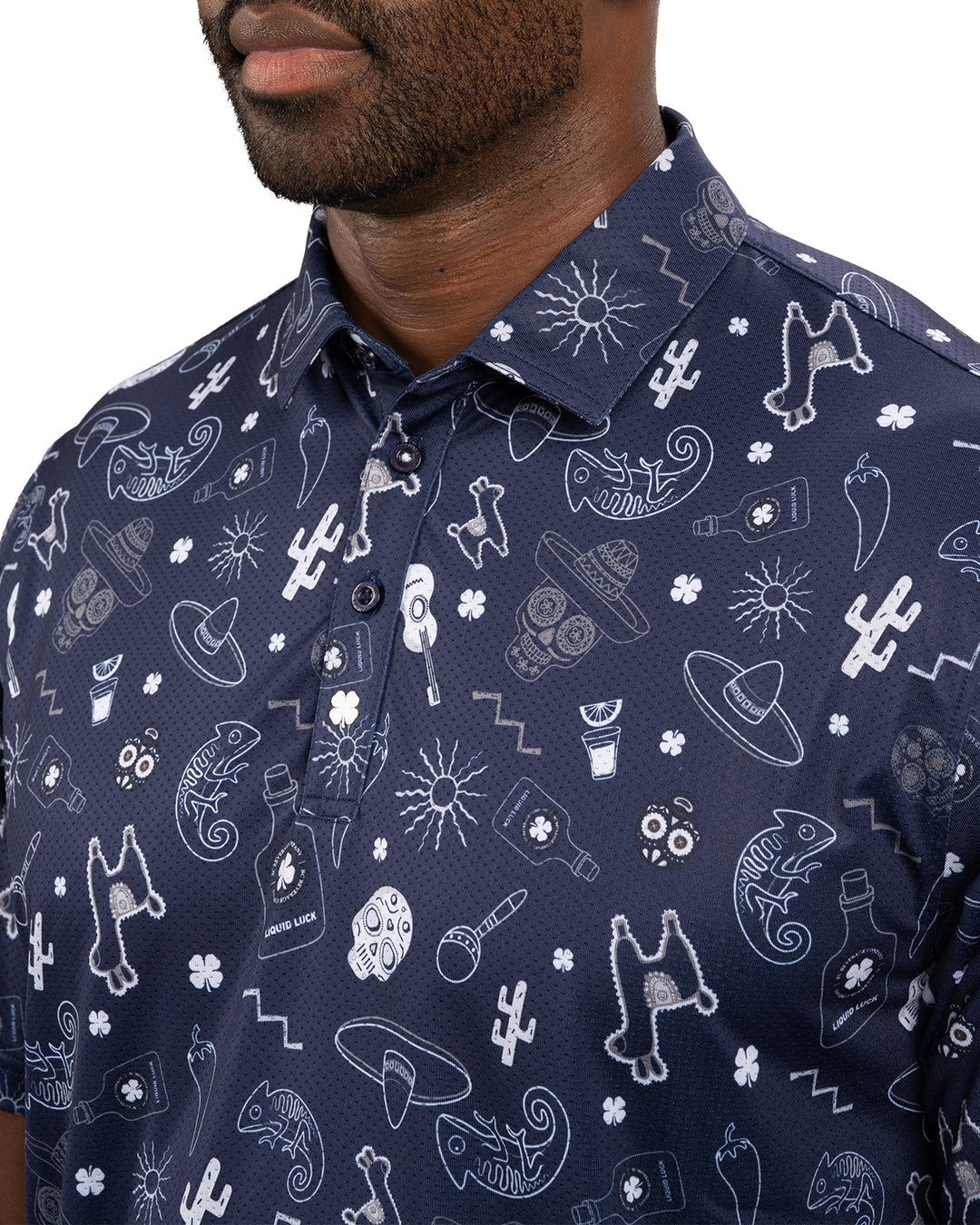 Fun, Navy and White-Patterned Taco-Themed Men's Golf Polo | Black ...