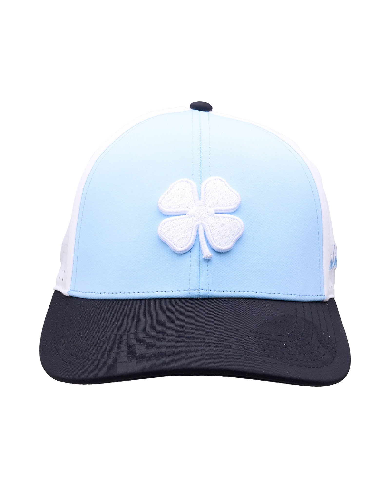 Light Blue and Black Perforated Golf Hat with White Clover – Black Clover