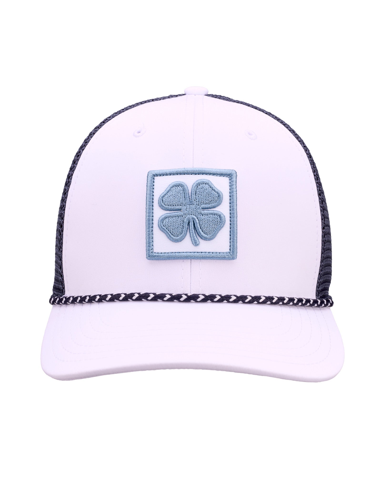 White and Blue Mesh Golf Hat with Clover Icon – Black Clover