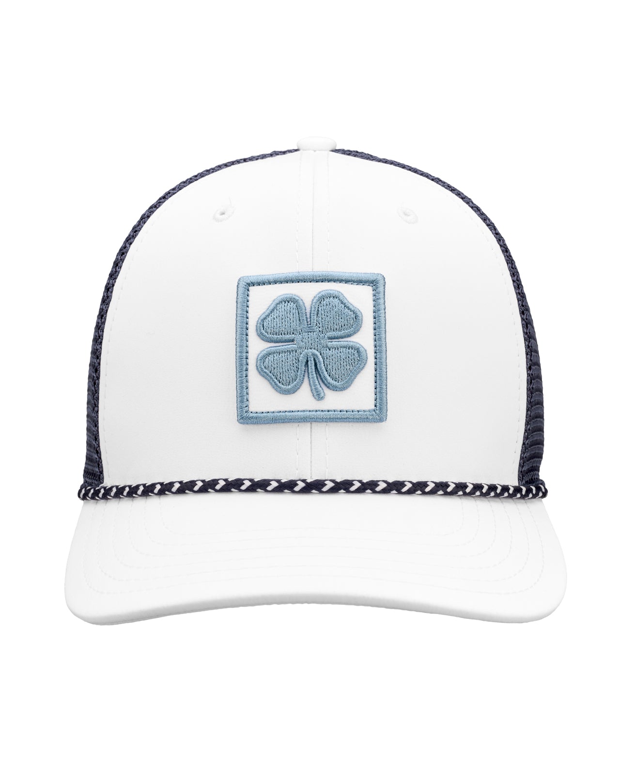 White and Blue Mesh Golf Hat with Clover Icon – Black Clover