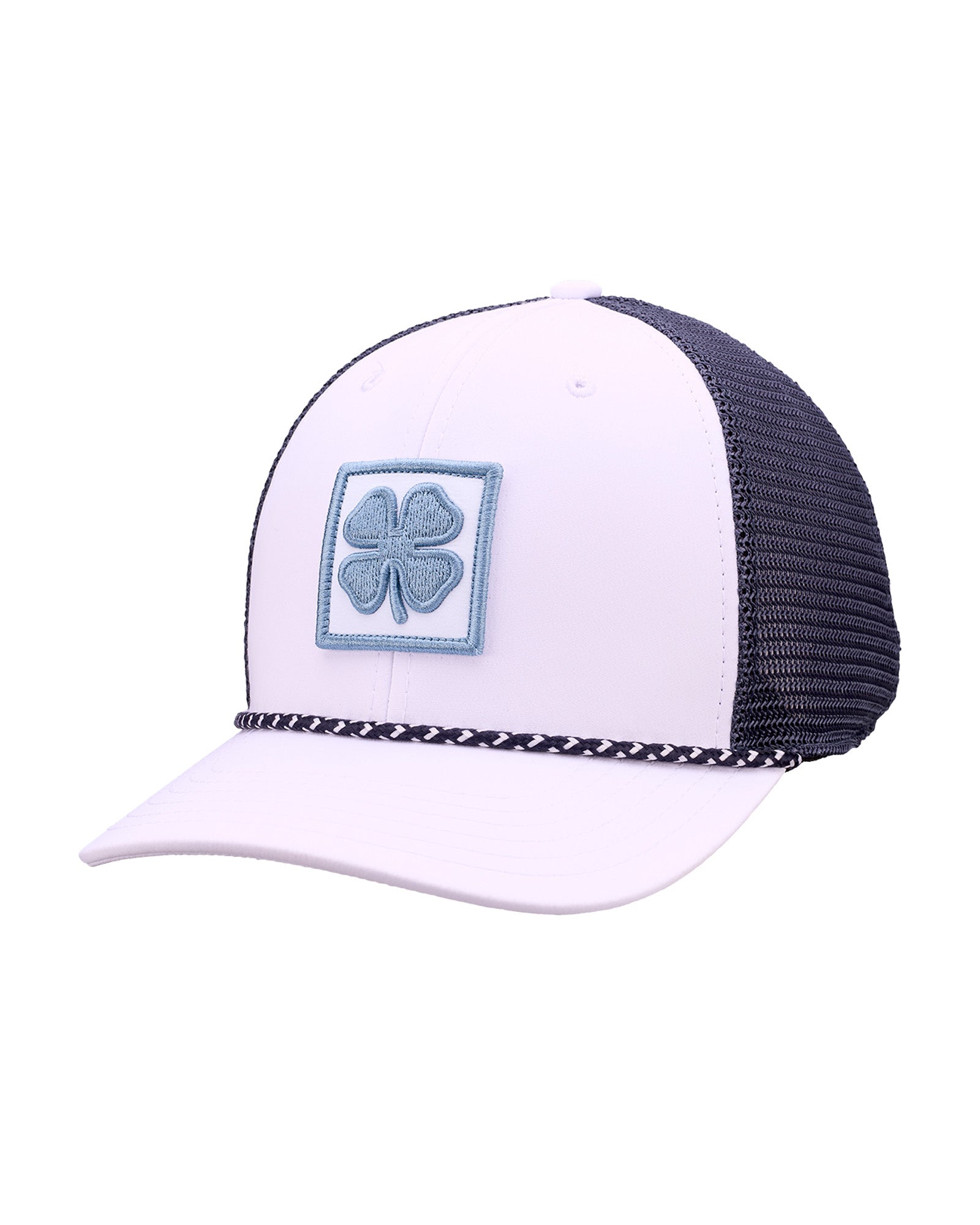 White and Blue Mesh Golf Hat with Clover Icon – Black Clover