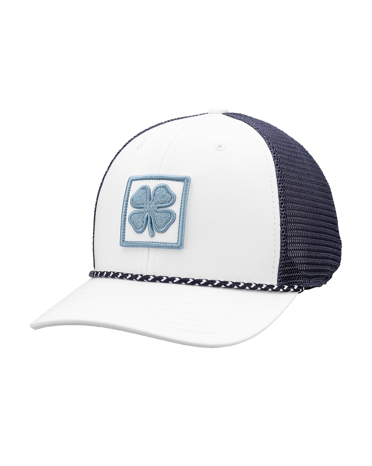 White and Blue Mesh Golf Hat with Clover Icon – Black Clover