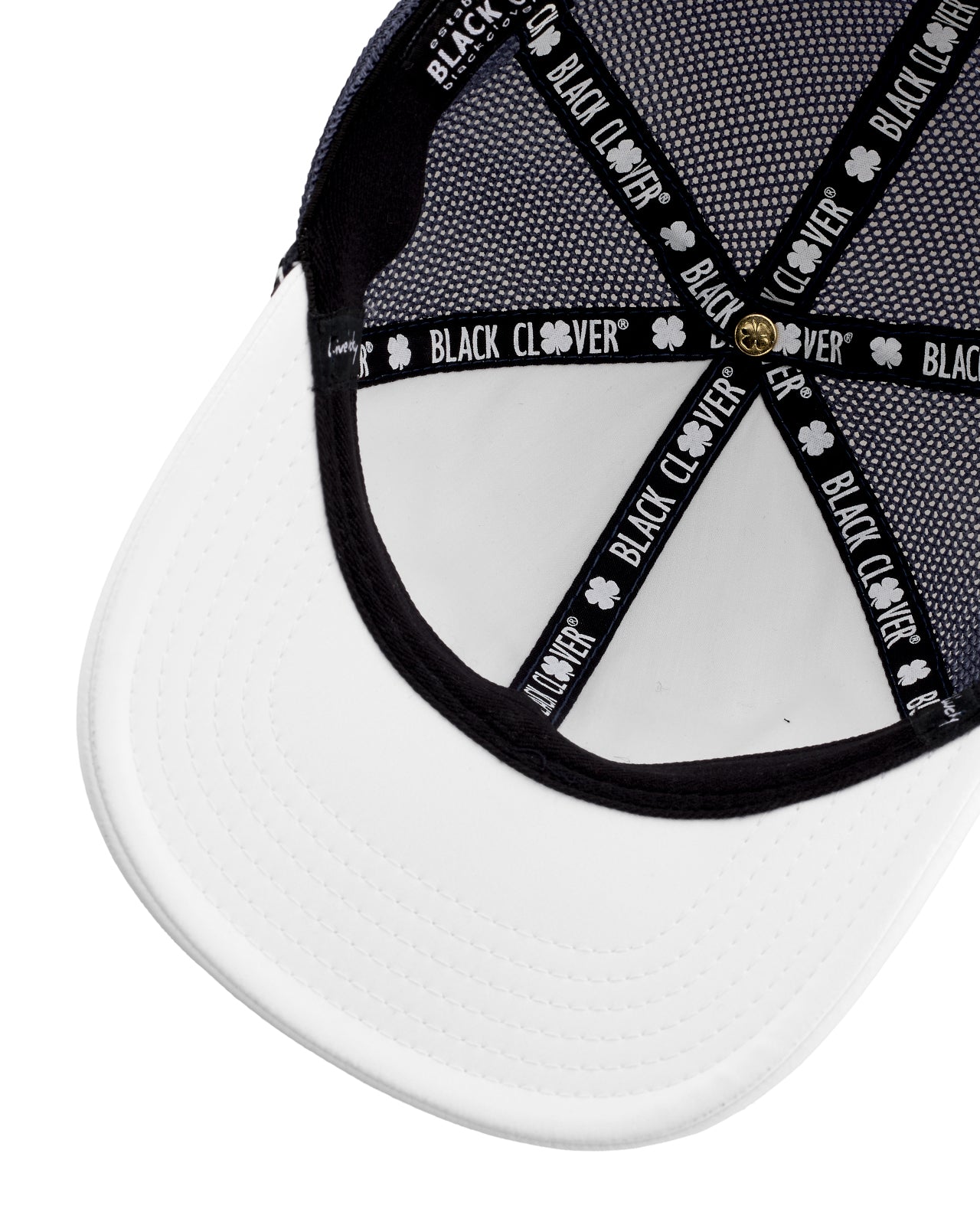 White and Blue Mesh Golf Hat with Clover Icon – Black Clover
