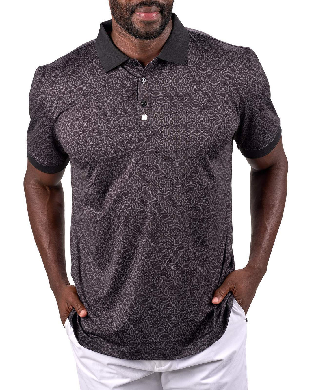 Men's Premium Black Golf Polo with Clover Pattern – Black Clover